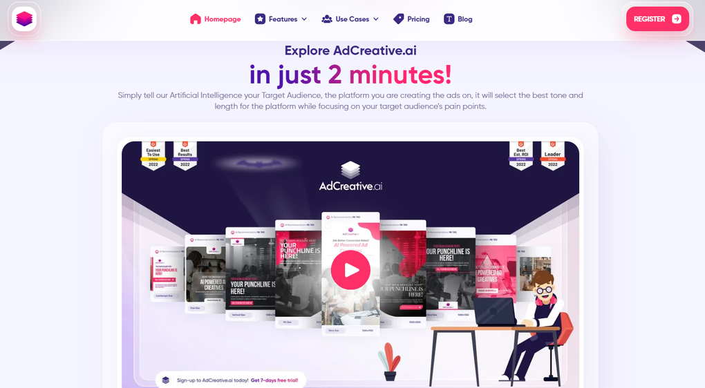 AI 생산성를 위한 AdCreative.ai - 리뷰, 기능 및 사용 사례